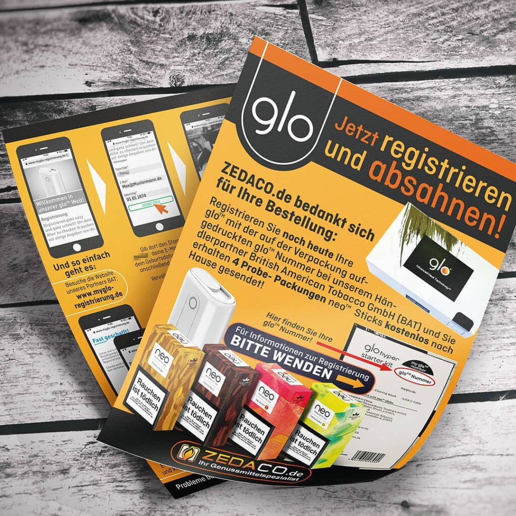 glo-Flyer mit Registrierungsanleitung für den Onlineshop zedaco.de ...